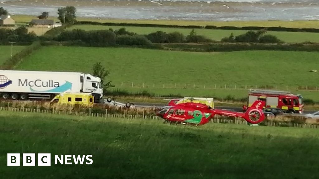 A55 crash: Two children flown to hospital after car overturns
