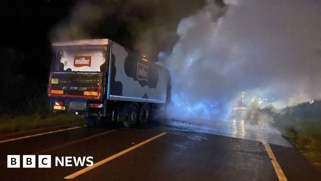 Milk tanker fire closed A30 in Cornwall for over five hours - BBC News