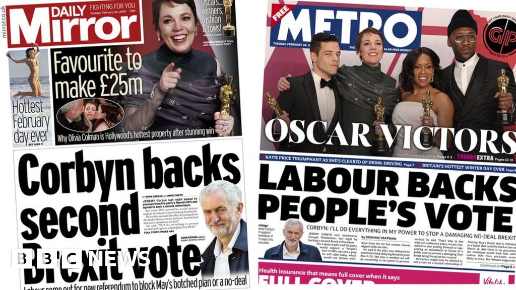 Newspaper headlines: Labour Brexit vote move and Oscar 'queen' Colman ...
