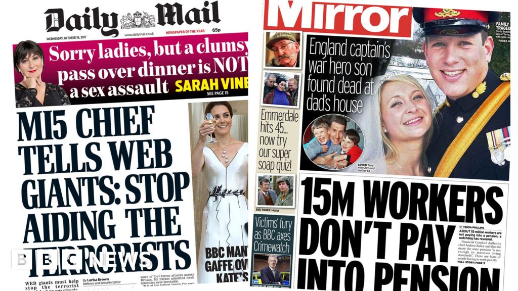 Newspaper headlines: MI5 boss warns web giants and pension 'timebomb'
