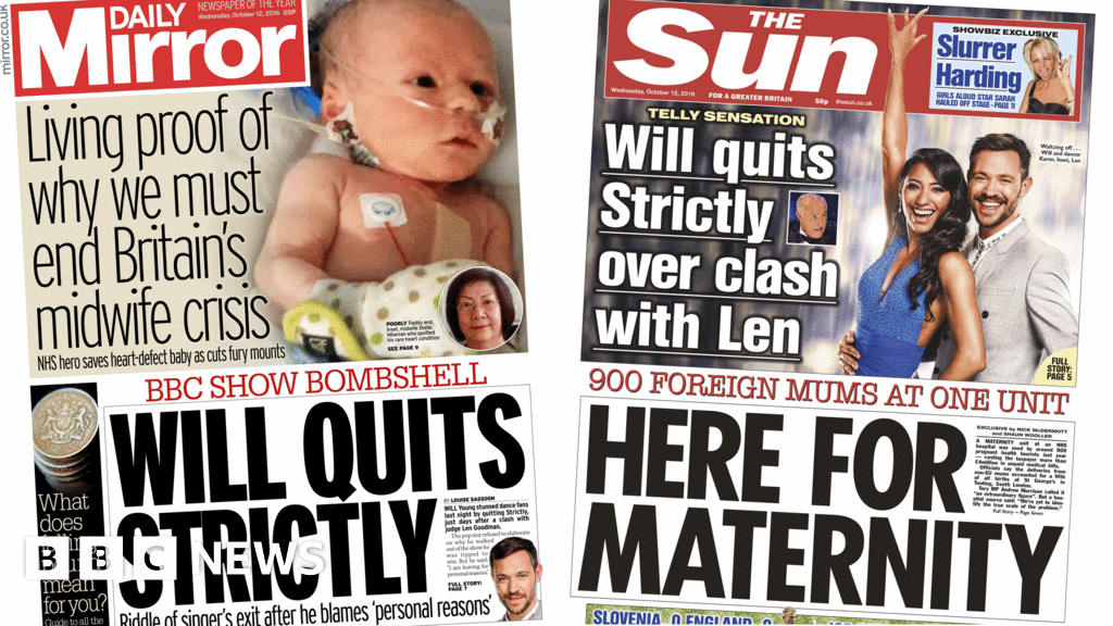 Newspaper front pages: Maternity pressures and Strictly 'riddle' - BBC News