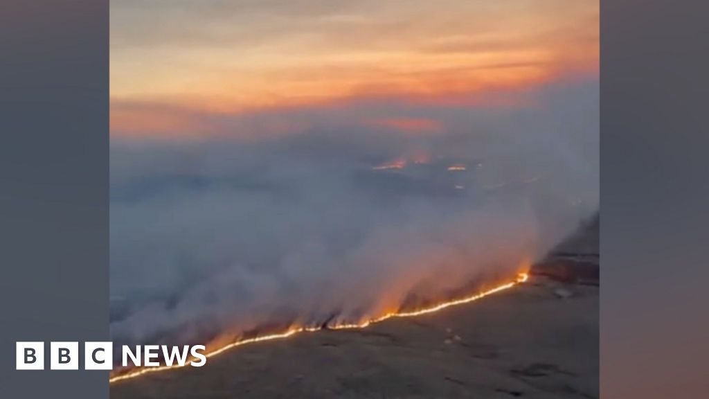 Ceredigion: Fire on Cwm Rheidol mountain filmed from above