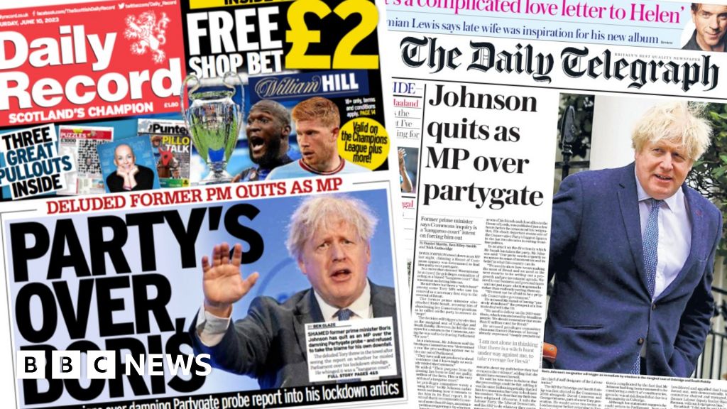 Saturday's papers: 'Party's over' as Boris Johnson quits 'in fury ...