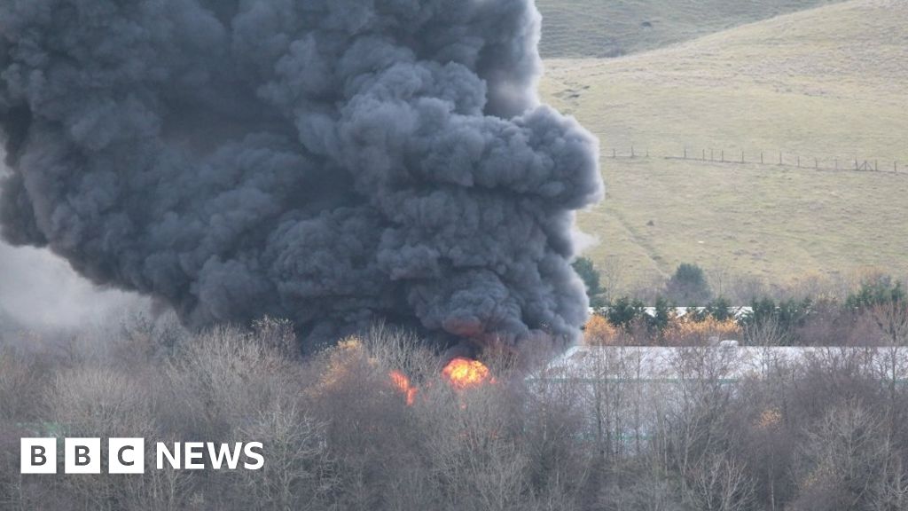 100-tonne plastic fire at Heads of the Valleys estate out - BBC News