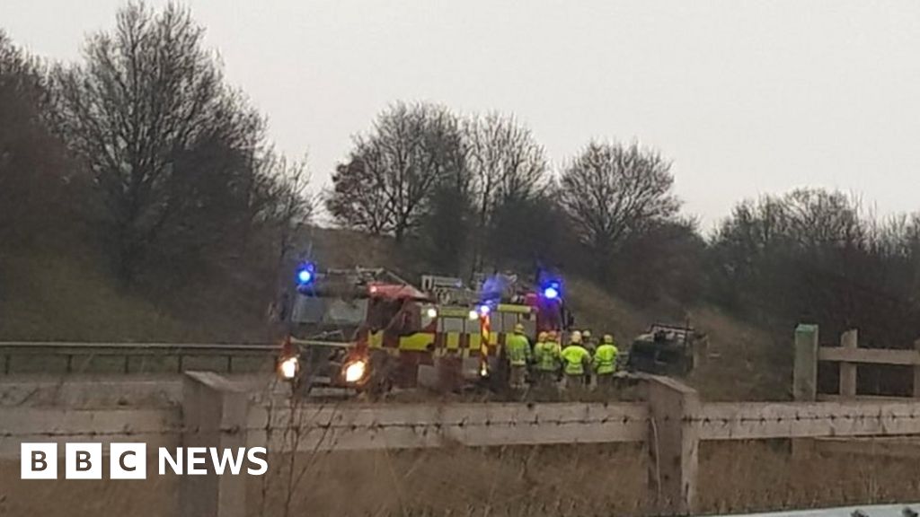 Army vehicle catches fire on M1 motorway