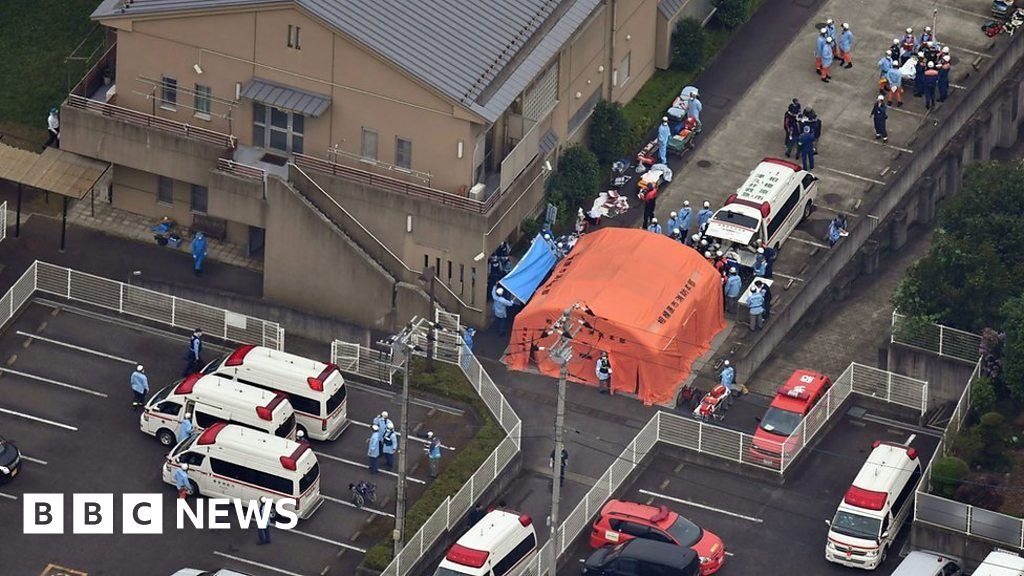 Japan knife attack: Aerial shots show emergency crews at scene - BBC News