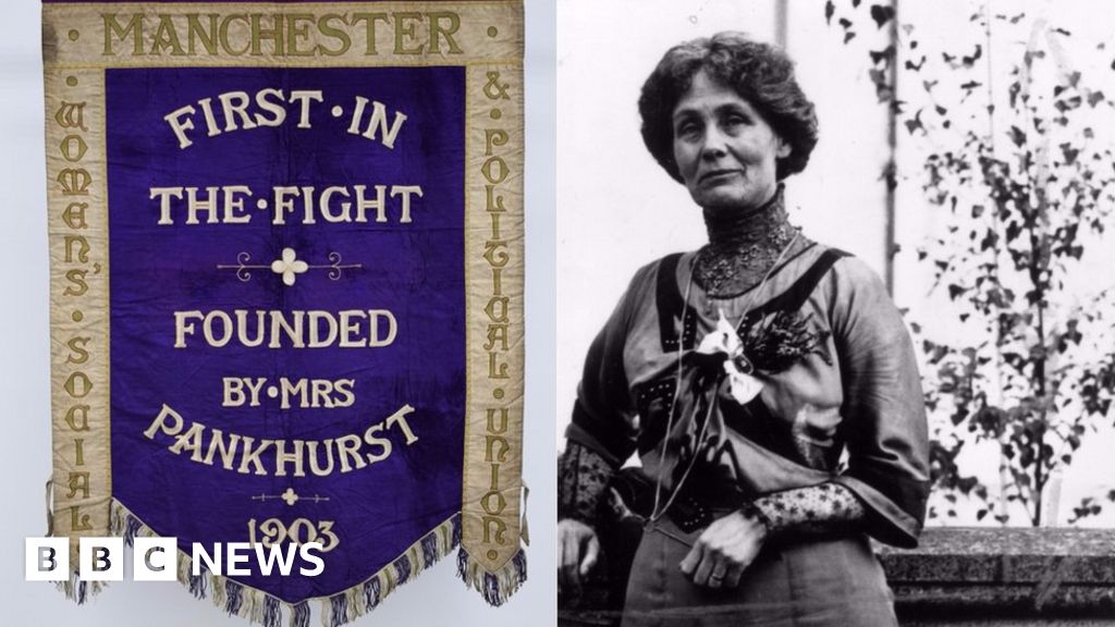 Emmeline Pankhurst's suffragette banner returns to Manchester - BBC News