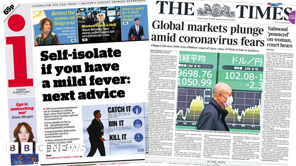 Newspaper headlines: 'Prepare to stay home' and stock market 'meltdown ...