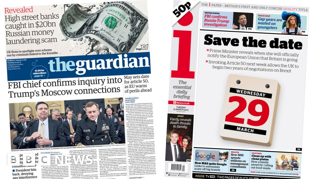Newspaper headlines: FBI probes Trump-Russia links and Brexit trigger ...