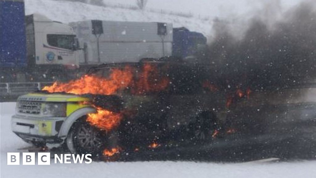M62 and M66 delays after car fire, crash and severe weather