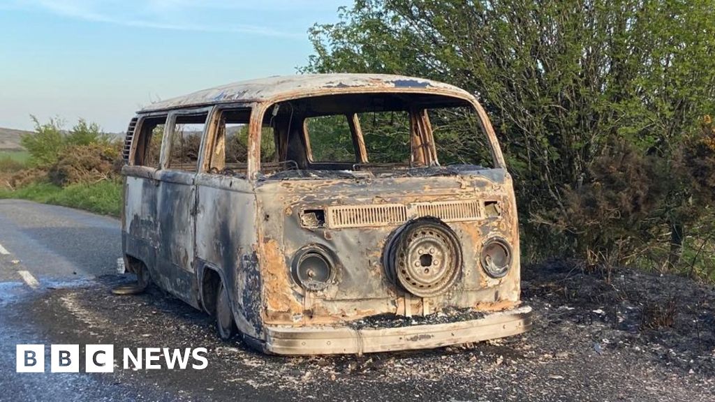 Huccaby Tor campervan fire that spread to gorse extinguished - BBC News