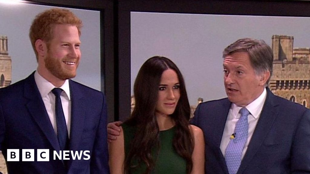 Meghan Markle and Prince Harry waxworks on BBC News Channel - BBC News