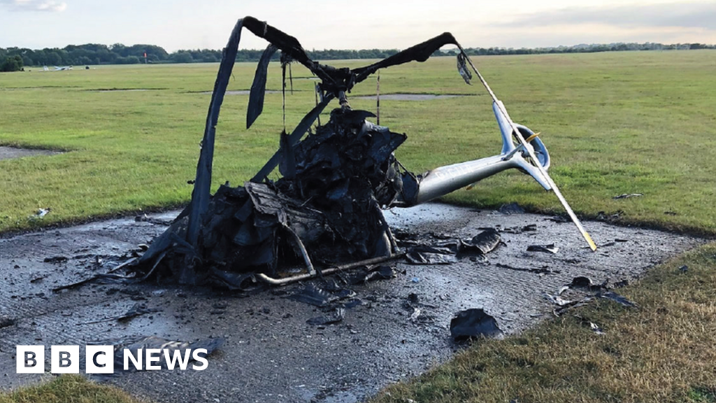 Wycombe Air Park helicopter destroyed in fire after cable fault - BBC News