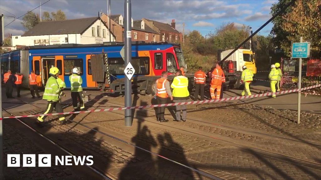 Scene of Sheffield's derailed tram-train lorry crash