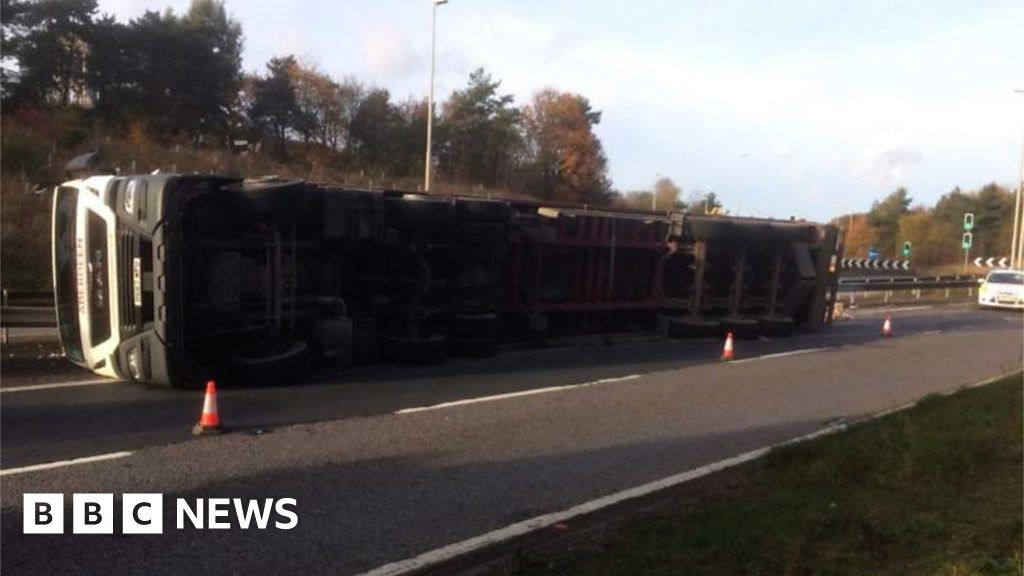 Overturned lorry near Dock Spur roundabout in Felixstowe causes ...