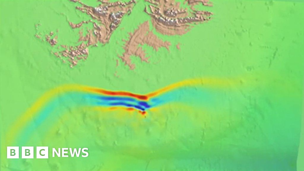 Simulation of tsunami heading to Falkland Islands