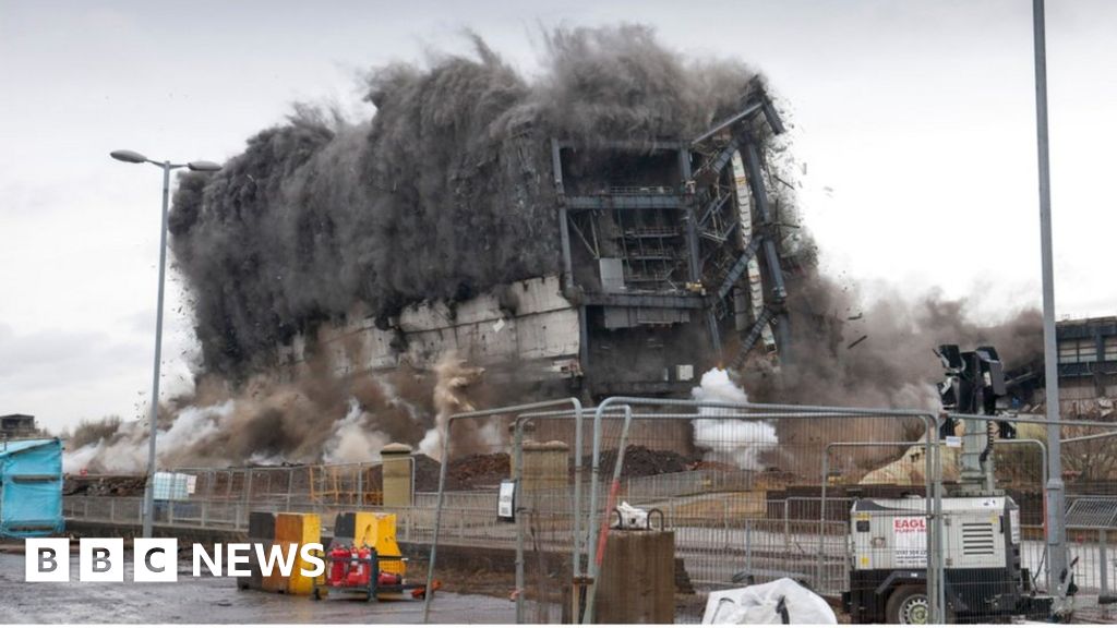 Boiler house demolished at Longannet in Fife in controlled explosion ...