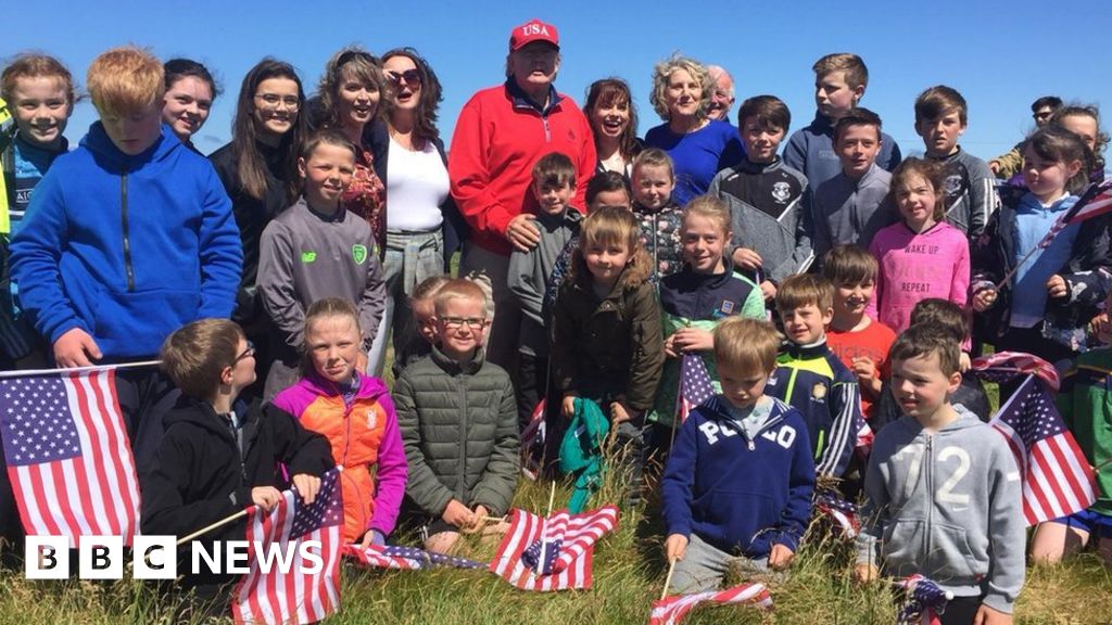 Donald Trump meets pupils at golf club in Doonbeg
