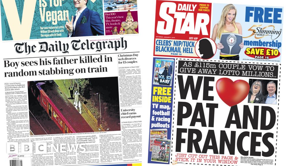 Newspaper headlines: Train stabbing, and lottery couple praised