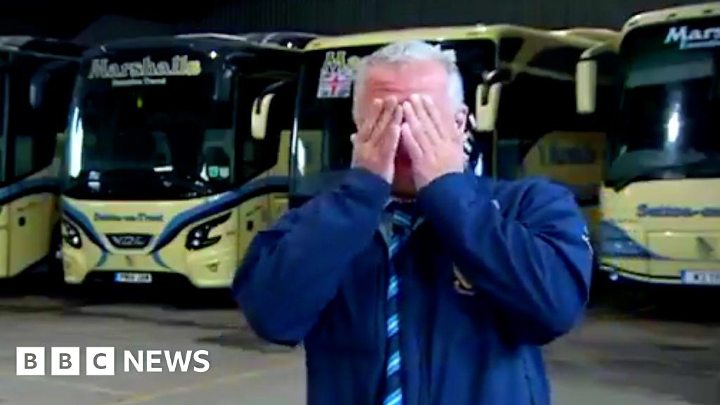 'Heartbroken' coach company manager cries tears of joy - BBC News