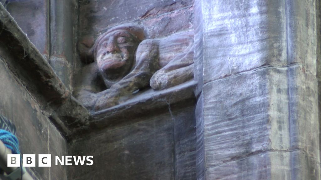 Gargoyle's eye view of Chester Cathedral revealed with drone - BBC News