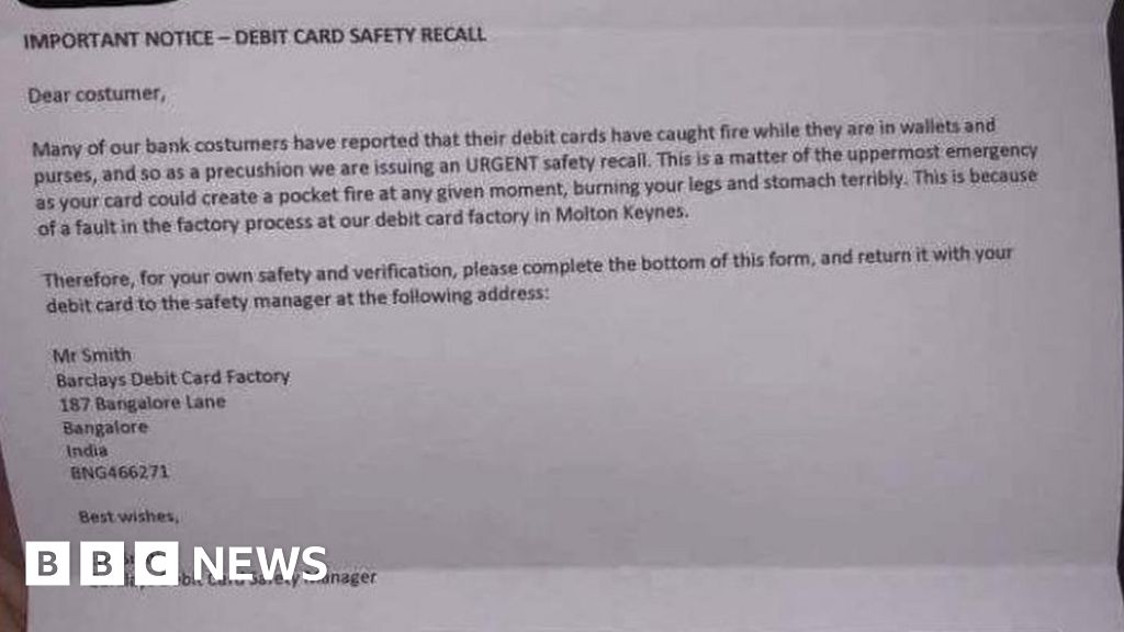 Fake debit card combustion letter shared on social media - BBC News