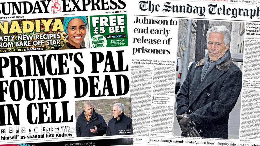 Newspaper headlines: Epstein's death and PM's 'tough' jail term plan ...