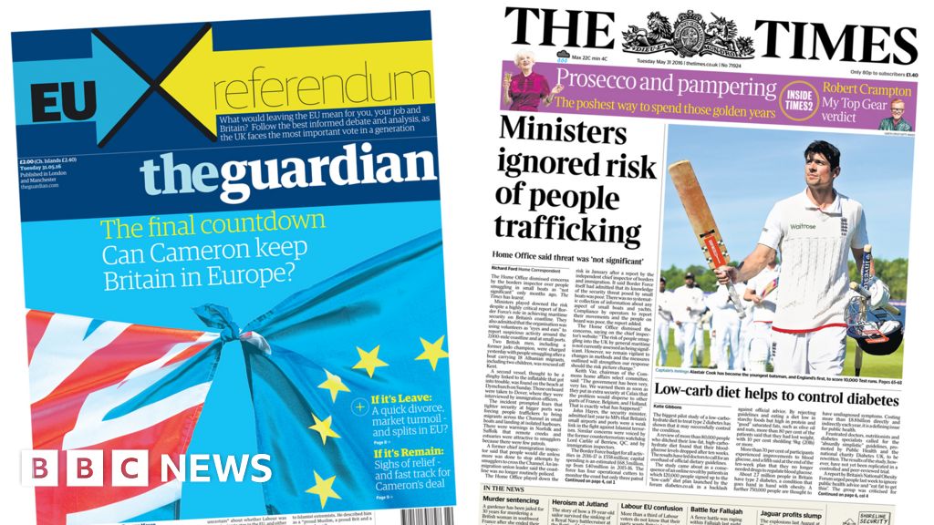 Newspaper headlines: 'Final countdown' in referendum campaign - BBC News