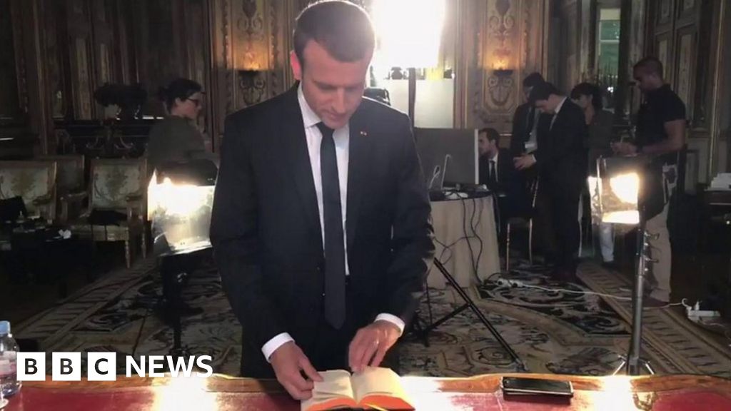 Behind the scenes of President Macron's official portrait - BBC News