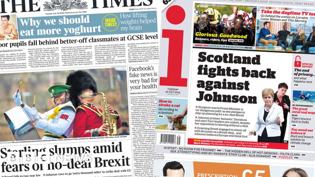 Newspaper headlines: Sterling slumps and Boris Johnson in Scotland ...