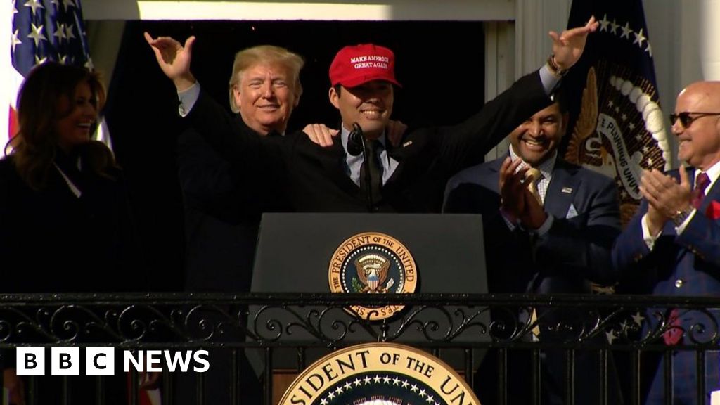 Washington Nationals player gets hug from Trump