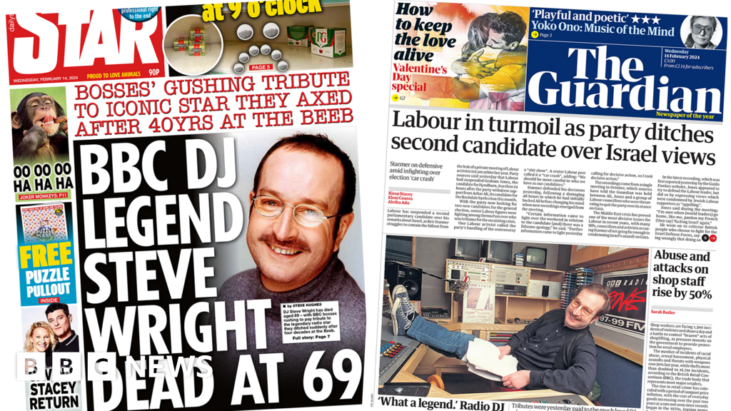 Newspaper headlines: 'BBC legend dies' and 'Labour ditches second ...