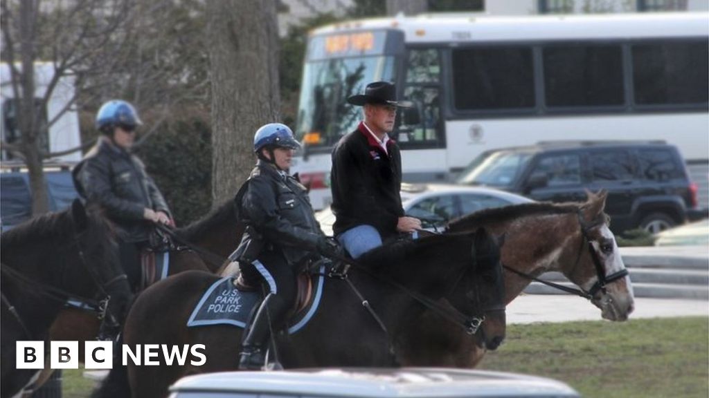 Trump cabinet member trots through Washington on horseback - BBC News