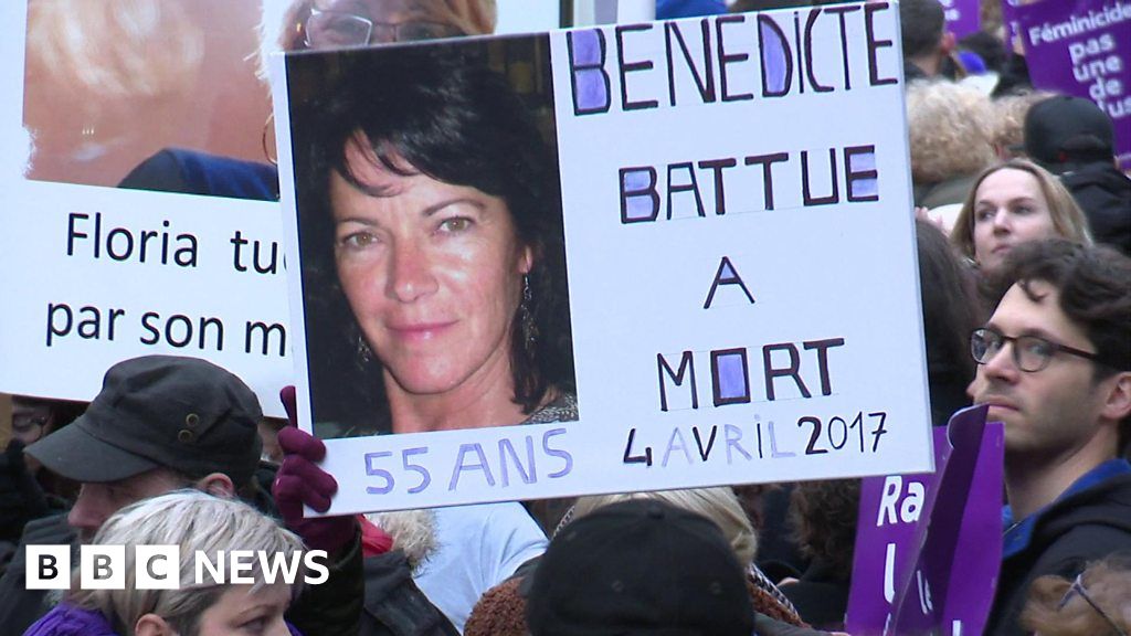 Femicide: Paris turns purple during protest rally - BBC News