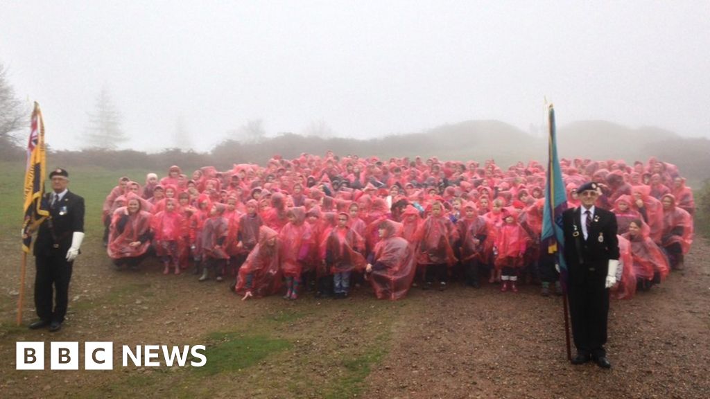 Newdale Primary School's human poppy on Wrekin - BBC News