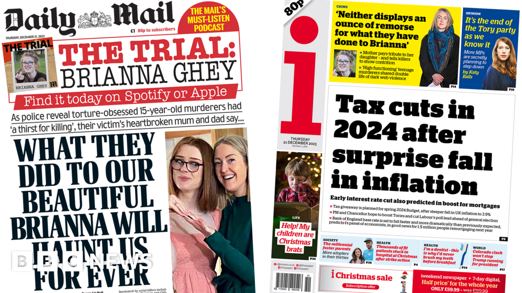Newspaper headlines: Murder teens 'show no remorse' and 'surprise fall ...
