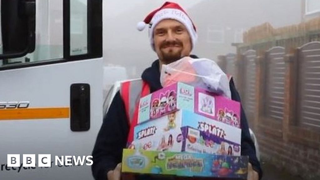 'Santa Sam' the bin man collects presents for charities - BBC News