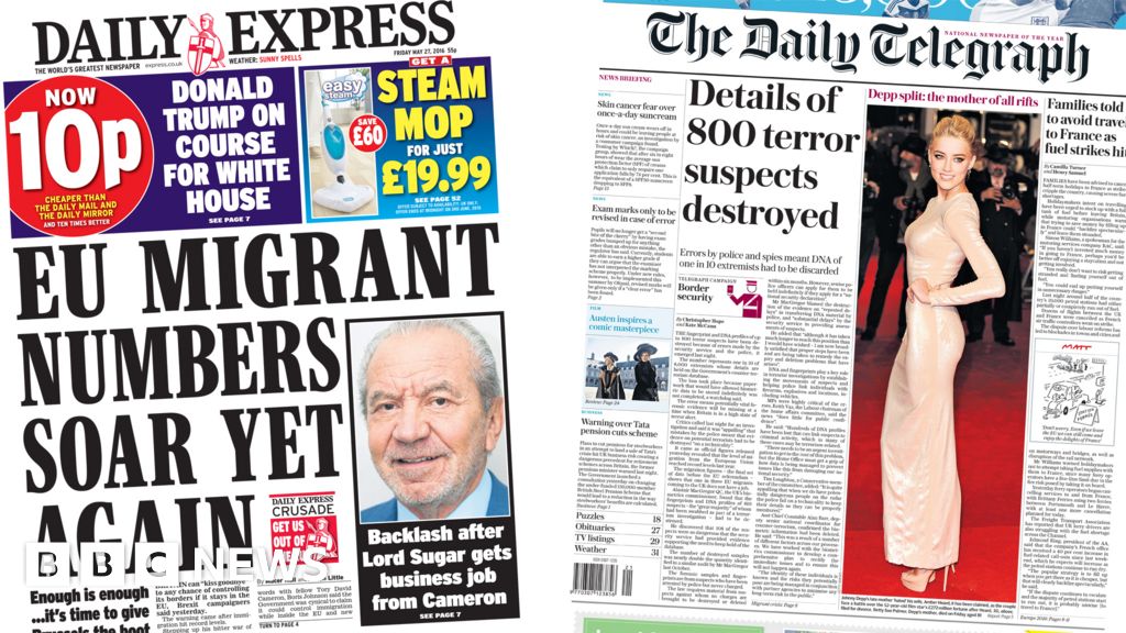 Newspaper headlines: Net migration figures, Tata pension proposals and ...