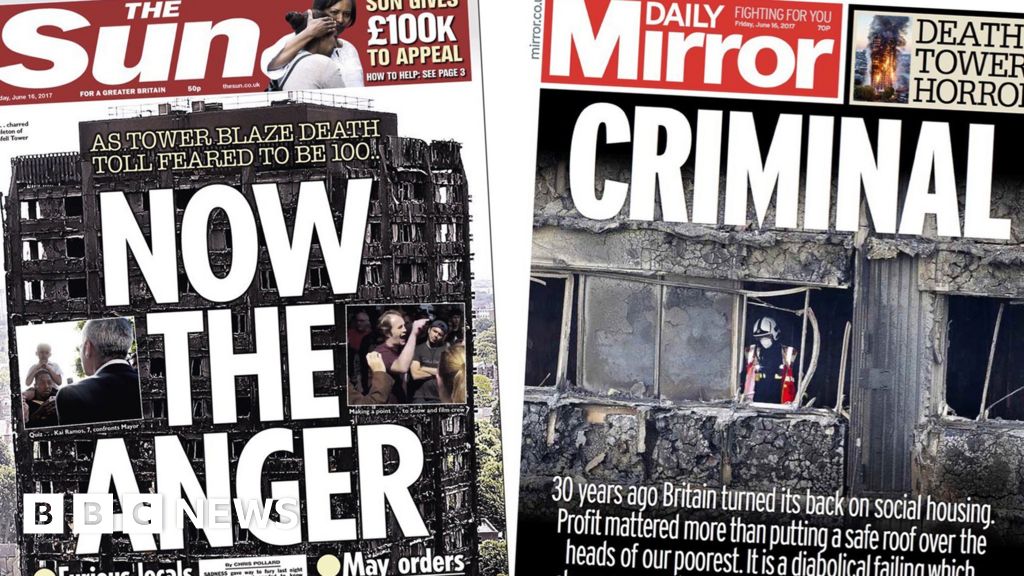 Newspaper headlines: 'Sorrow at tower fire turns to anger' - BBC News