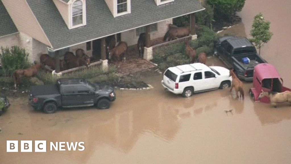 Aerial footage shows Texas flood damage - BBC News
