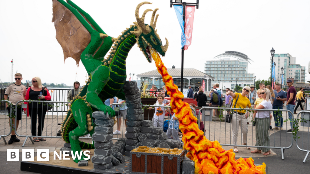 Cardiff Bay Lego show displays fire-breathing 11ft dragon - BBC News