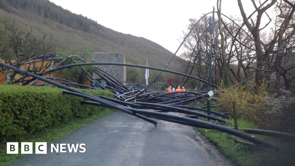 Cwmrheidol cable piping falls on garden and road