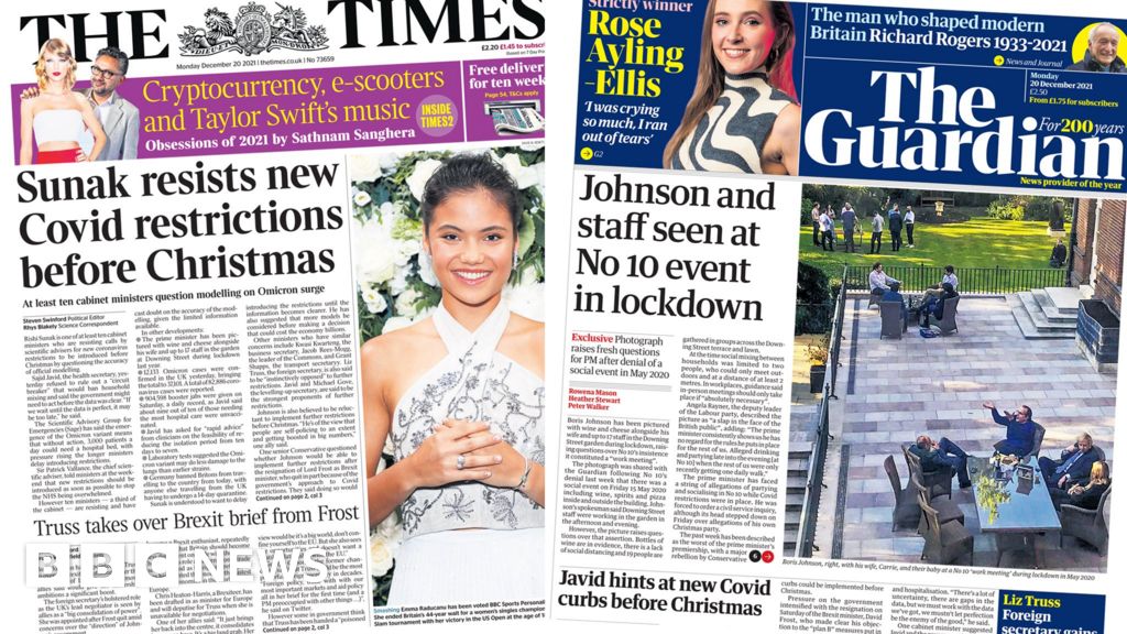 Newspaper headlines: PM at 'No 10 event in lockdown' and hints at curbs ...