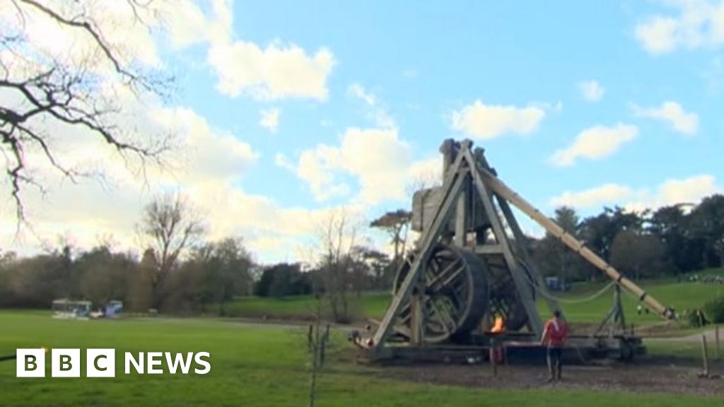 Medieval cannonball display returns to Warwick Castle - BBC News