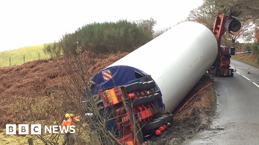 Wind turbine lorry crash blocks A713 near Parton - BBC News