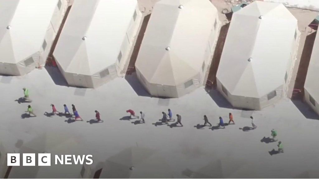 Drone footage of 'tent city' build to house children