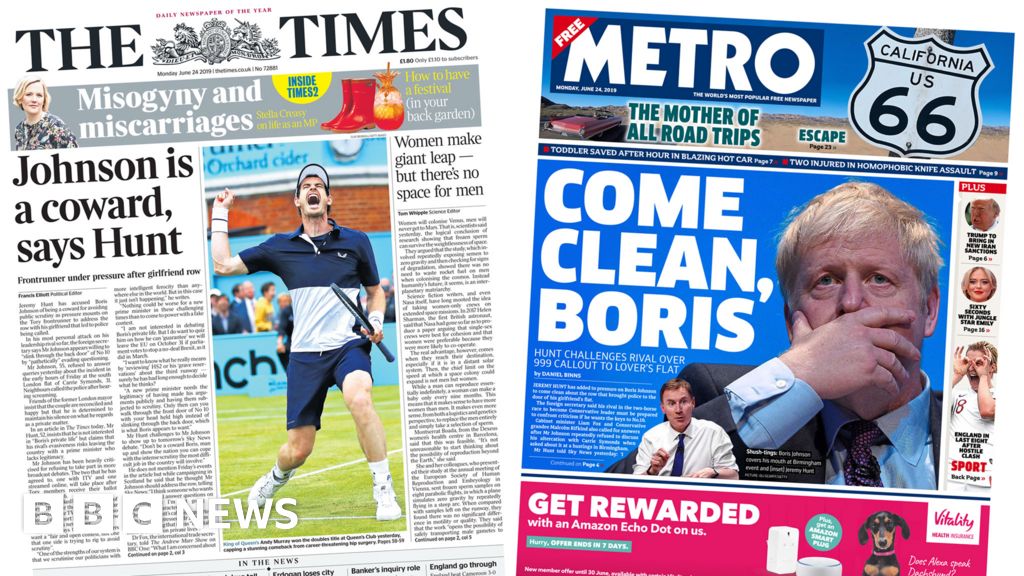 Newspaper headlines: Boris Johnson urged to 'come clean' on partner row