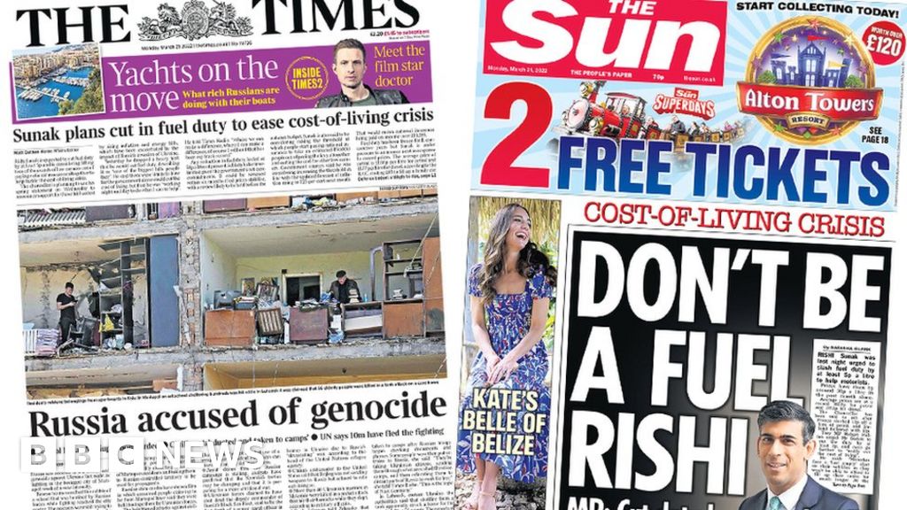 Newspaper headlines: Russia accused of genocide, and 'fuel duty cut ...