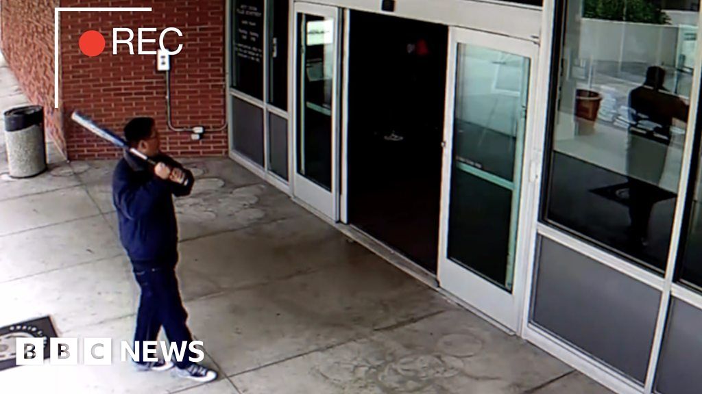 Watch how police tackle bat-wielding man - BBC News