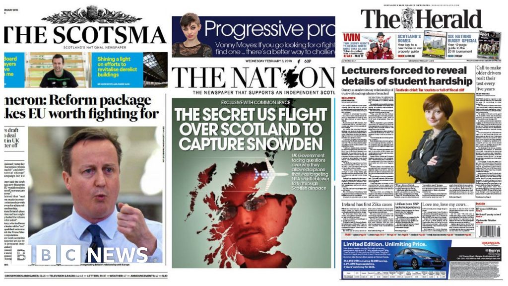 Scotland's papers: EU deal and secret flight to capture Snowden - BBC News